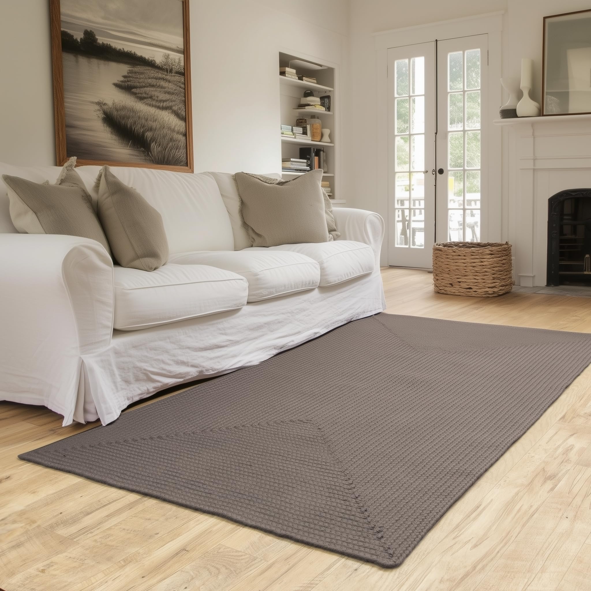 Super Area Rugs Lichfield Gray Braided Rug for Living Room - Washable Braided Rug - Woven Rug for Bedroom - Charcoal Gray 5' x 8' Rectangle