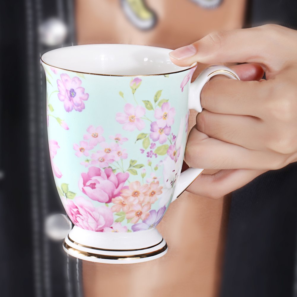 AWHOME Royal Fine Bone China Coffee Mug Assorted colors Tea Cup 11 oz (1, Green)
