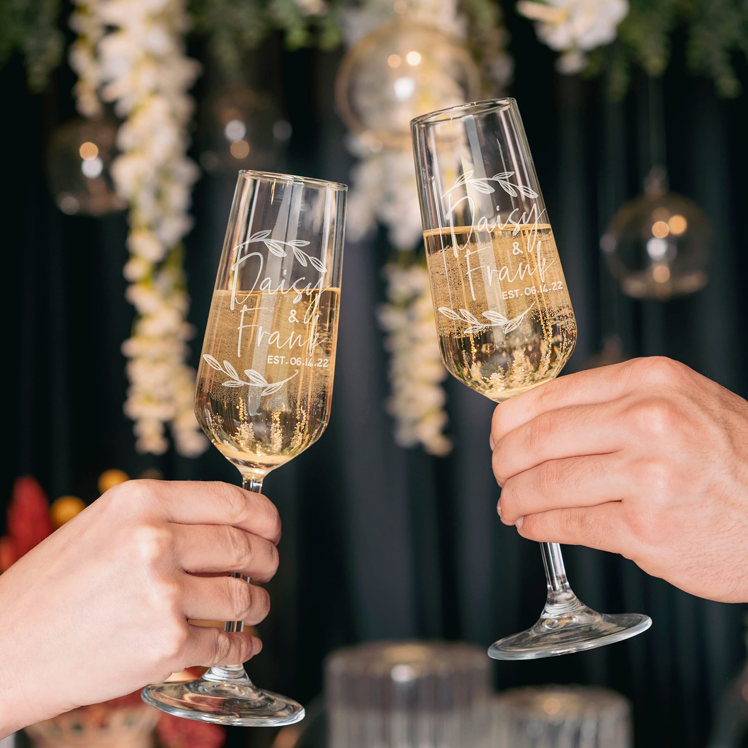 Be Burgundy Set of 2, Personalized Wedding Champagne Flutes, Floral, Toasting Glasses for Bride and Groom, Wedding Toast Glasses, Wedding Registry By Brides Name, Wedding Gift