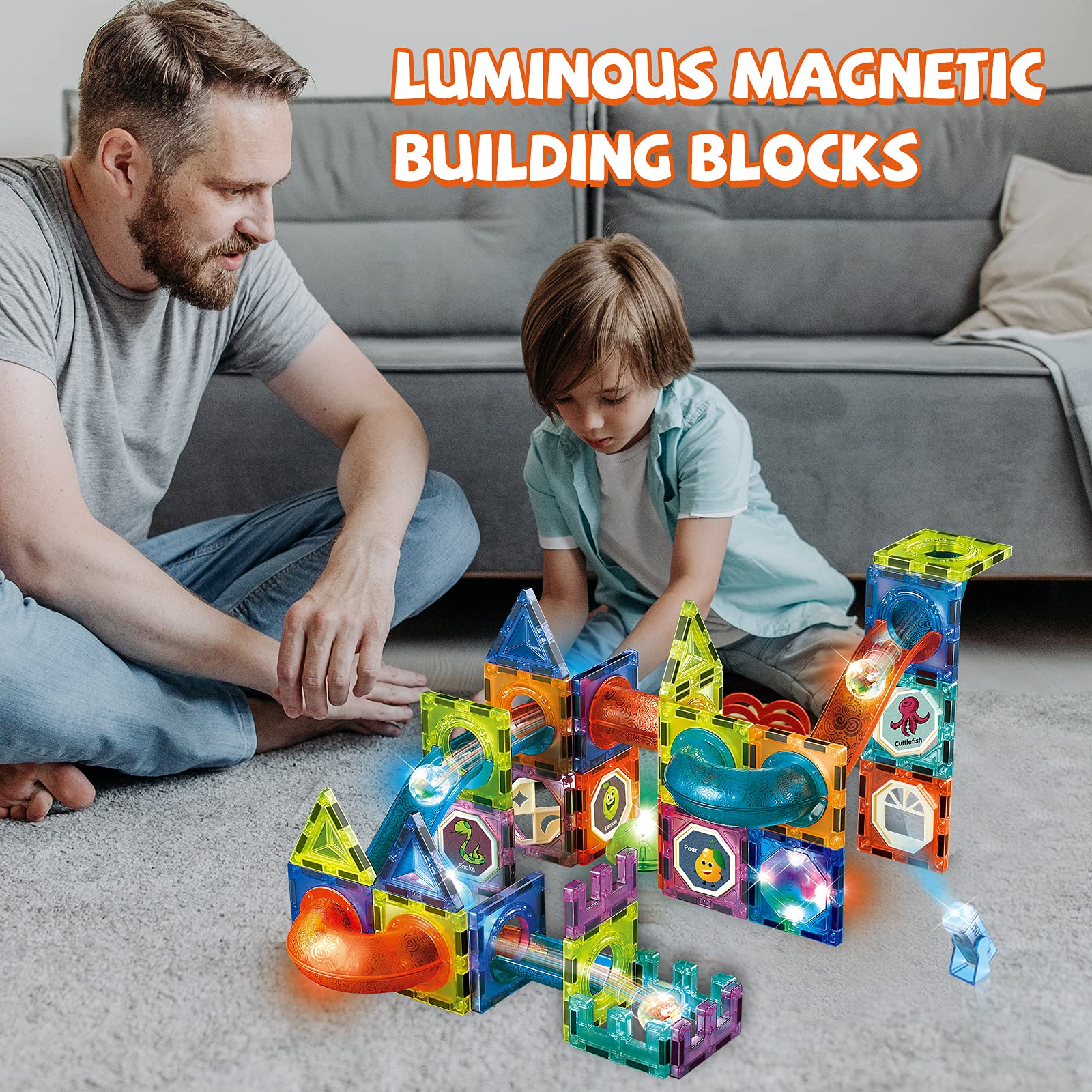 Hitish Magnetic Marble Run Set, 75 Pcs Magnetic Tiles 3D Building Blocks STEM Learning Toys, Magnetic Race Track Play Set Magnet Construction Toys for Boys Girls Ages 3+