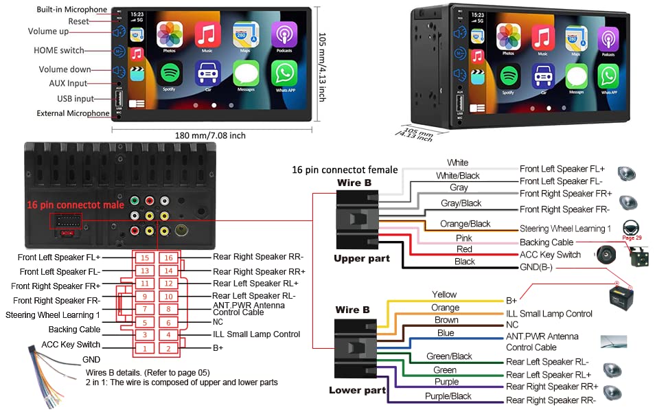 Double Din Car Stereo Radio Voice Control Apple Carplay & Android Auto,7 Inch Touchscreen Car Stereo,Car Radio Multimedia Player Bluetooth 5.2,Mirror Link,Backup Camera,Subwoofer, AM/FM Radio Receiver