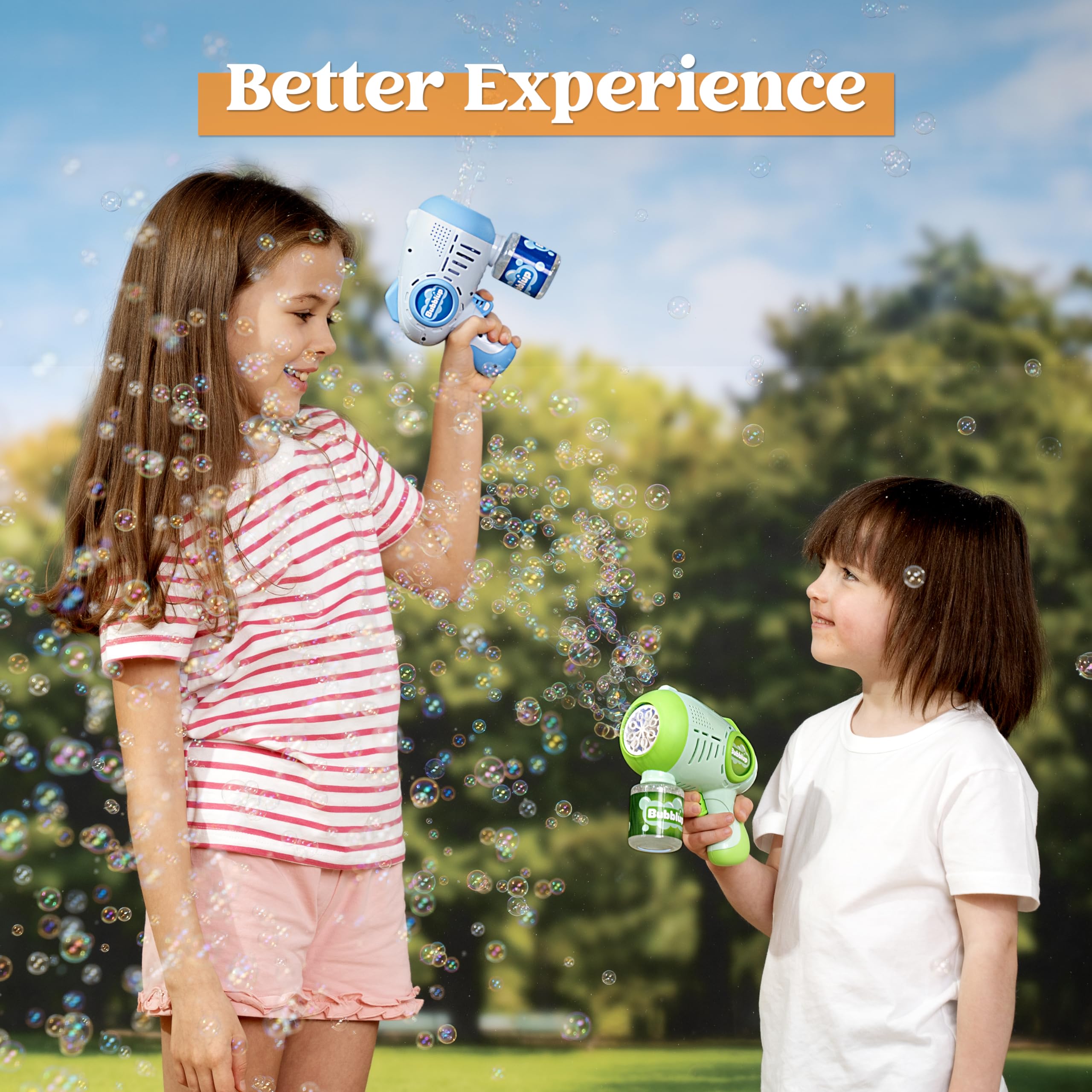 JOYIN 2 Packs Bubble Guns with 4 Bottles Bubble Solution, 10 Holes Light Up Automatic Bubble Machine Gun for Kids, Adults, Summer Toys, Easter Basket Stuffers, Birthday Gift, Bubbles Party Favors