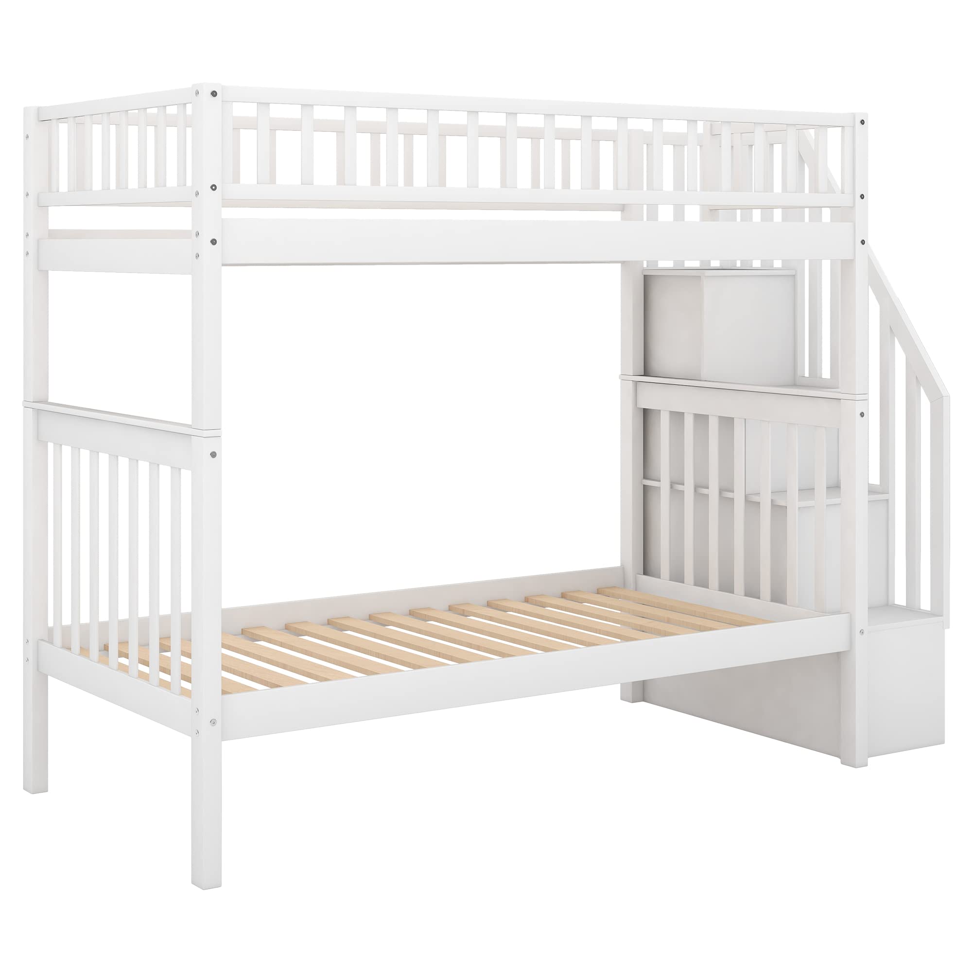 BIADNBZ Twin Over Full Bunk Bed with Guard Rails and Ladder, Wood BunkBed can be Convertible into 2 Bedframe, for Kids Teens Adults, Gray