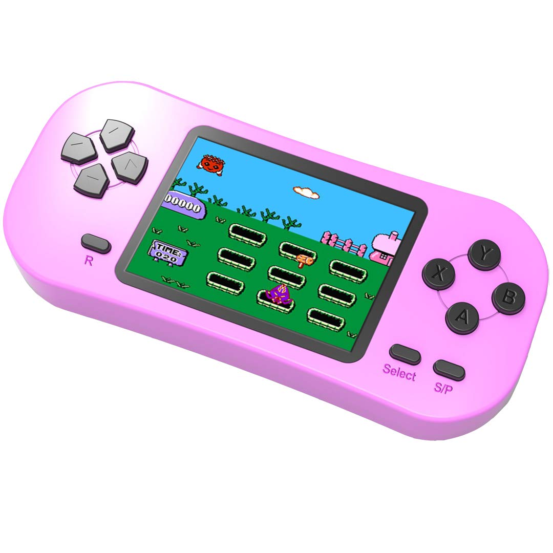 Douddy Kids Retro Handheld Game Console Built in 218 Old School Video Games 2.5'' Display USB Rechargeable 3.5 MM Headphone Jack Arcade Entertain System Children Birthday (Pink)
