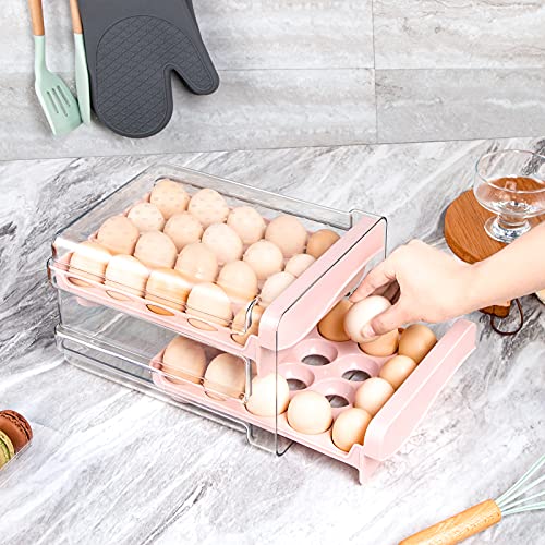 BBG Airtight Food Storage Container with Easy Lock Lids, Pink Plastic Egg Holder, Egg Storage Container for Refrigerator