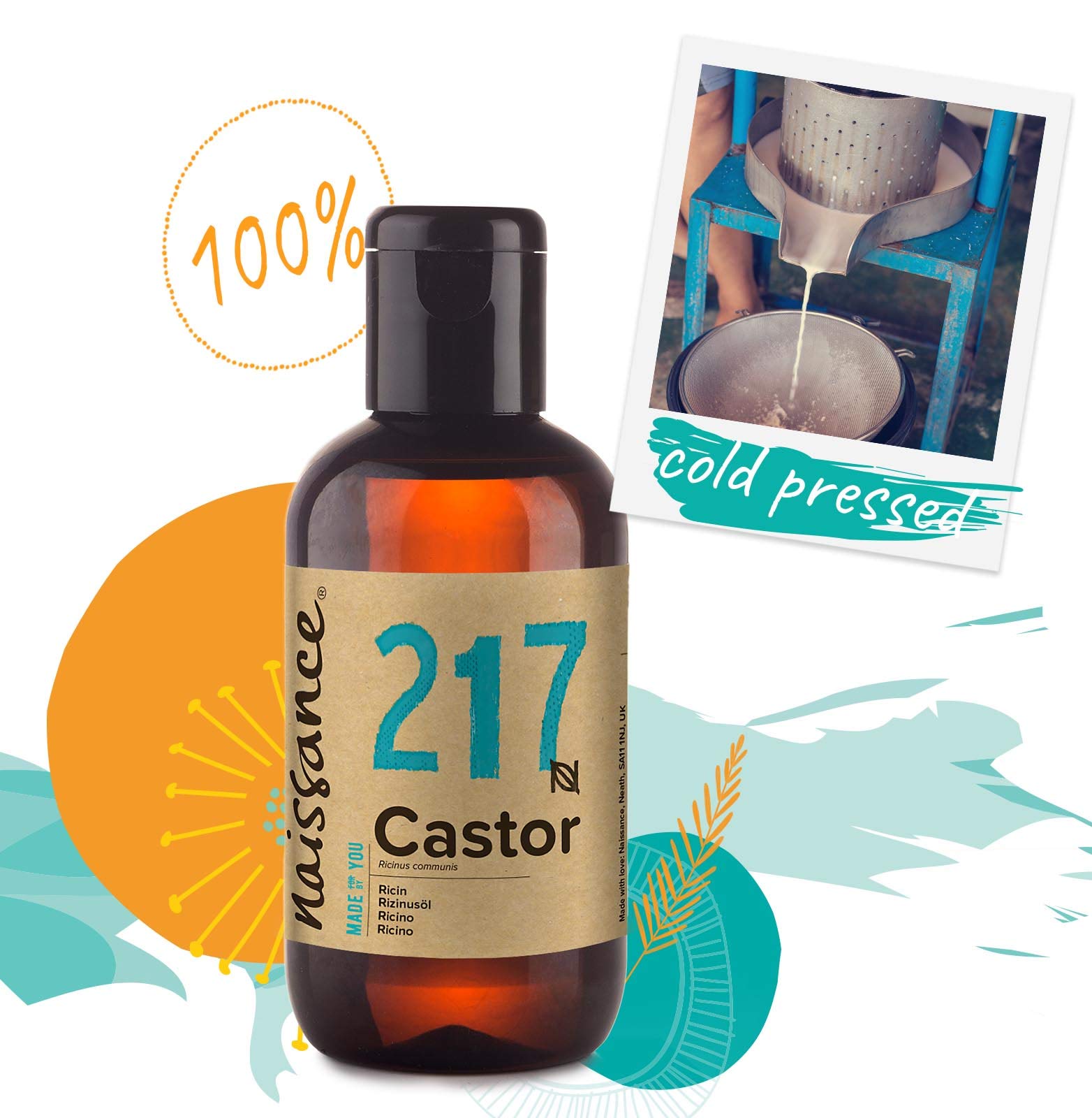 naissance Cold Pressed Castor Oil 4 fl oz - For Hair, Beard, Eyelashes, Eyebrows, Nails and Skin - Pure & Natural, Virgin, Unrefined, Vegan, Hexane-Free, Non GMO, Cruelty Free