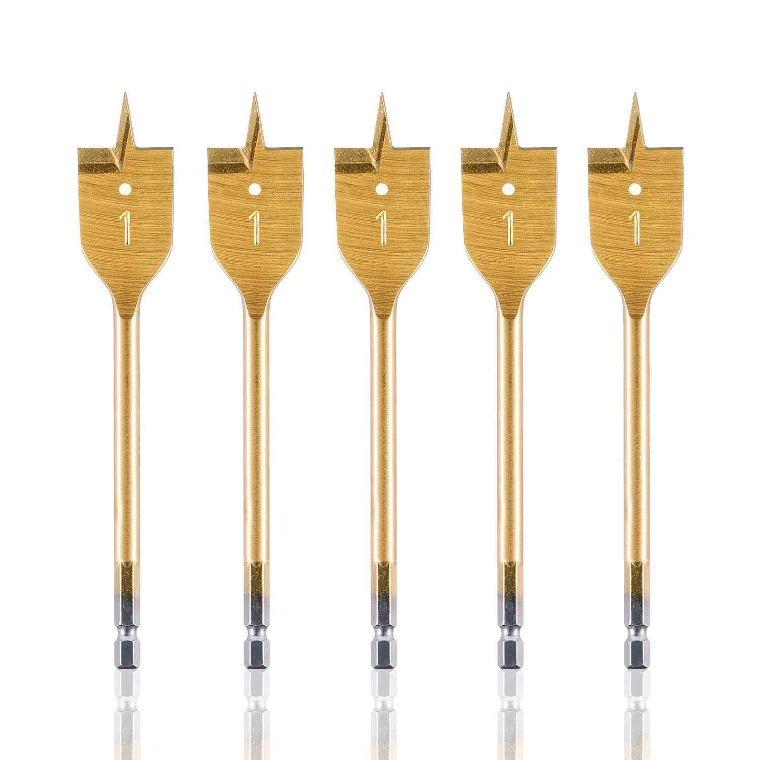 amoolo 3/4" Spade Drill Bits(5Pcs) Titanium Hex Shank Spade Drill Bit Set for Wood, Plastic and PVC Shank