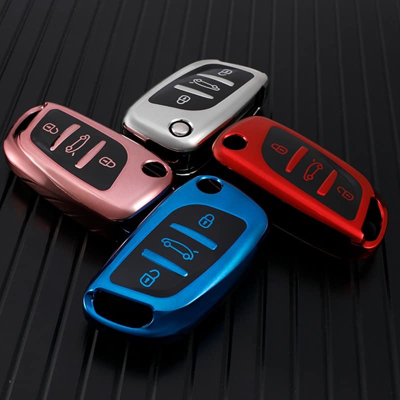 BNHUY Soft TPU Car Folding Key Bag Cover Case Shell Keychain for Peugeot Citroen C1 C2 C3 C4 C5 DS3 DS4 DS5 DS6 Protector Accessories (Color Name: Pink)