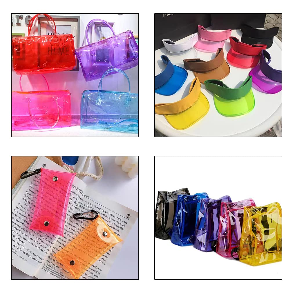 XHT 9 Pcs Clear PVC Vinyl, 21cmx30cm Fluorescent Solid Color Transparent Waterproof Film for Hair Bows Earrings Crafts