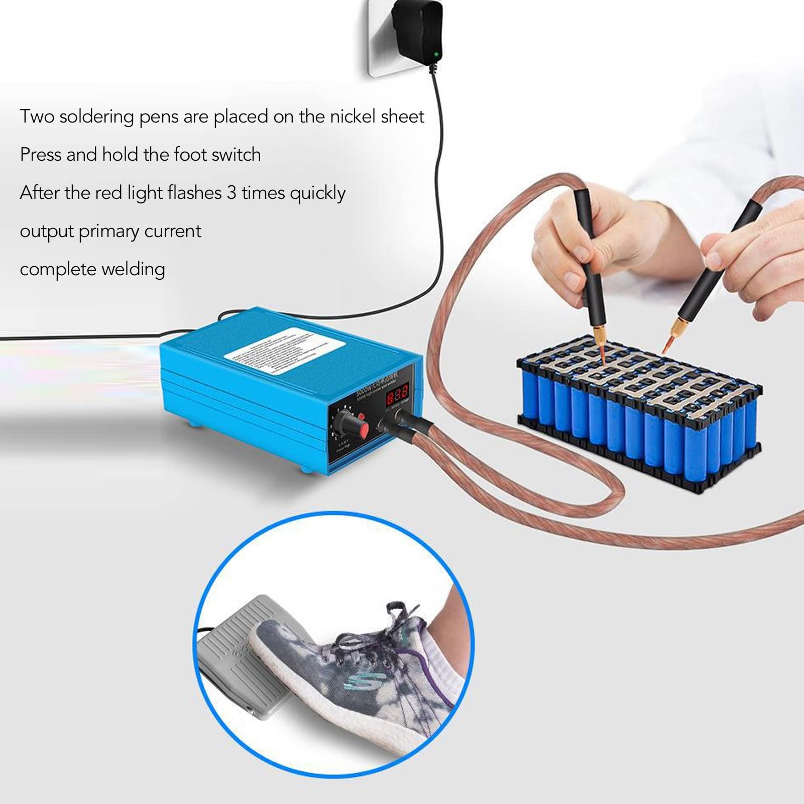 Battery Spot Welder, Rechargeable Copper Needle Spot Welder Handheld Easy Operation Digital Tube Display AC100β240V for 26650(US Plug)