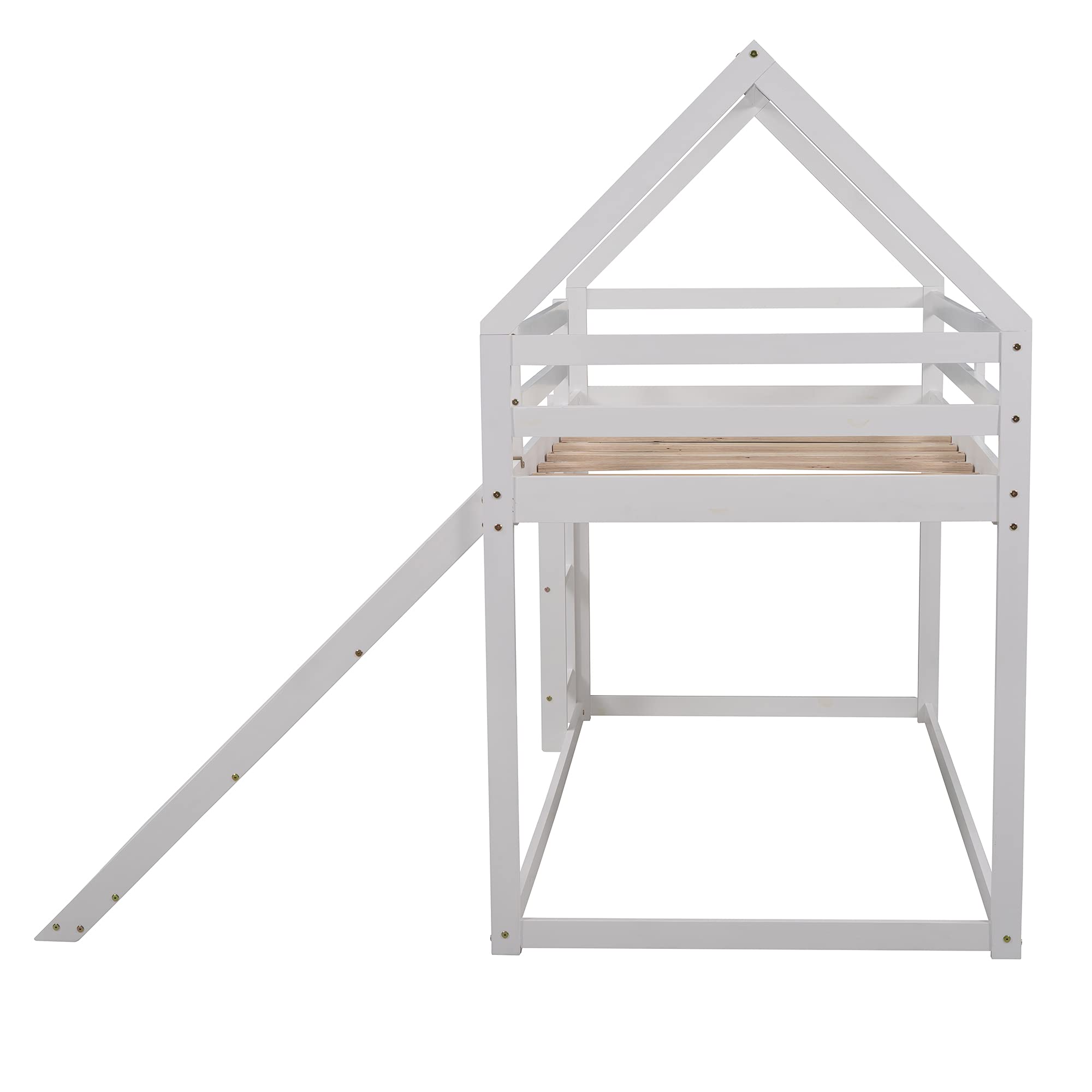 Harper & Bright Designs House Bed Bunk Beds with Slide, Wood Bunk Beds with Roof and Guardrail Twin Over Twin Bunk Bed for Kids, Toddlers, No Box Spring Needed (New, White)