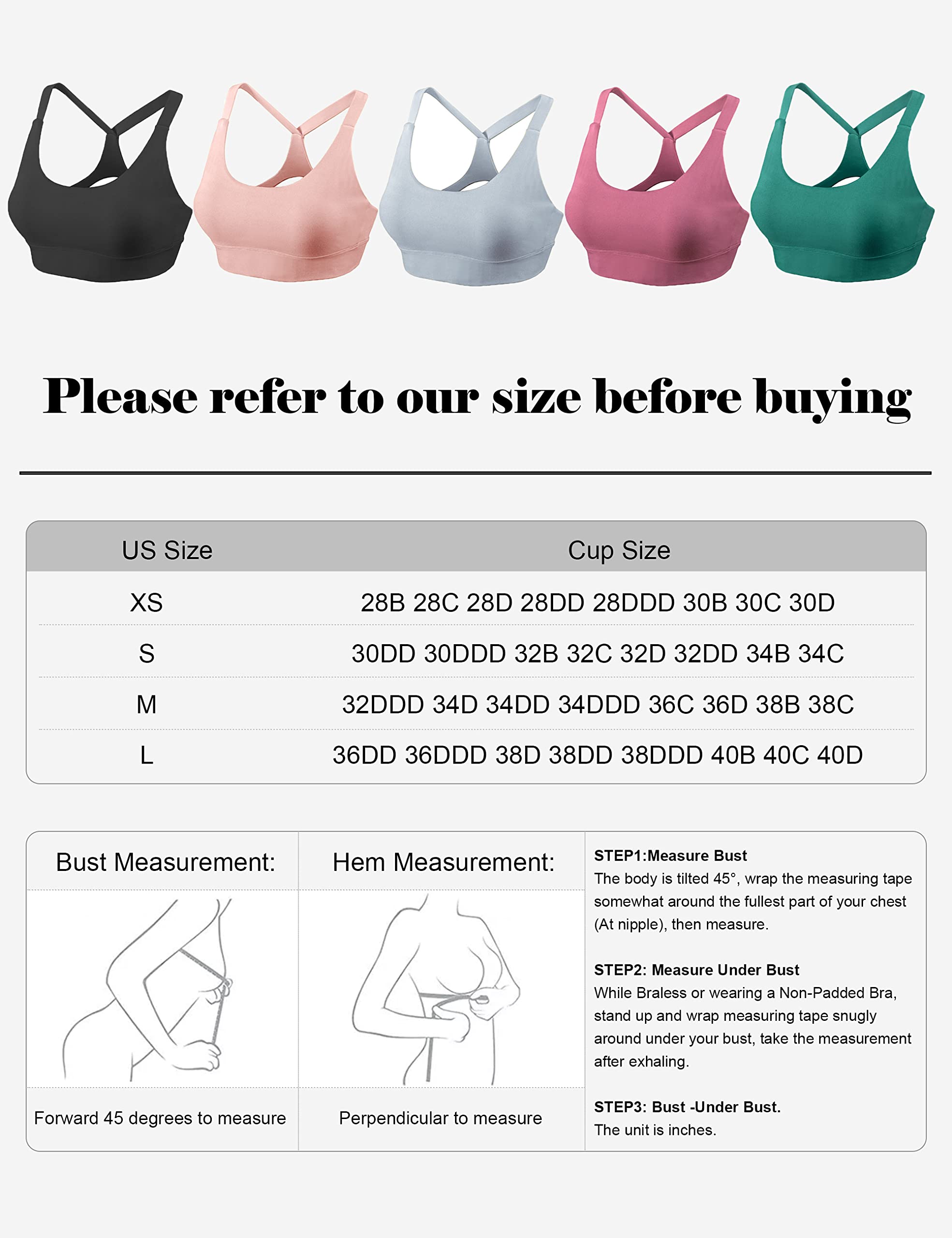 BraRoom Women's Back Closure Cross Back Sports Bra Longline Built-in Padded Medium Impact for Yoga Gym Running Workout