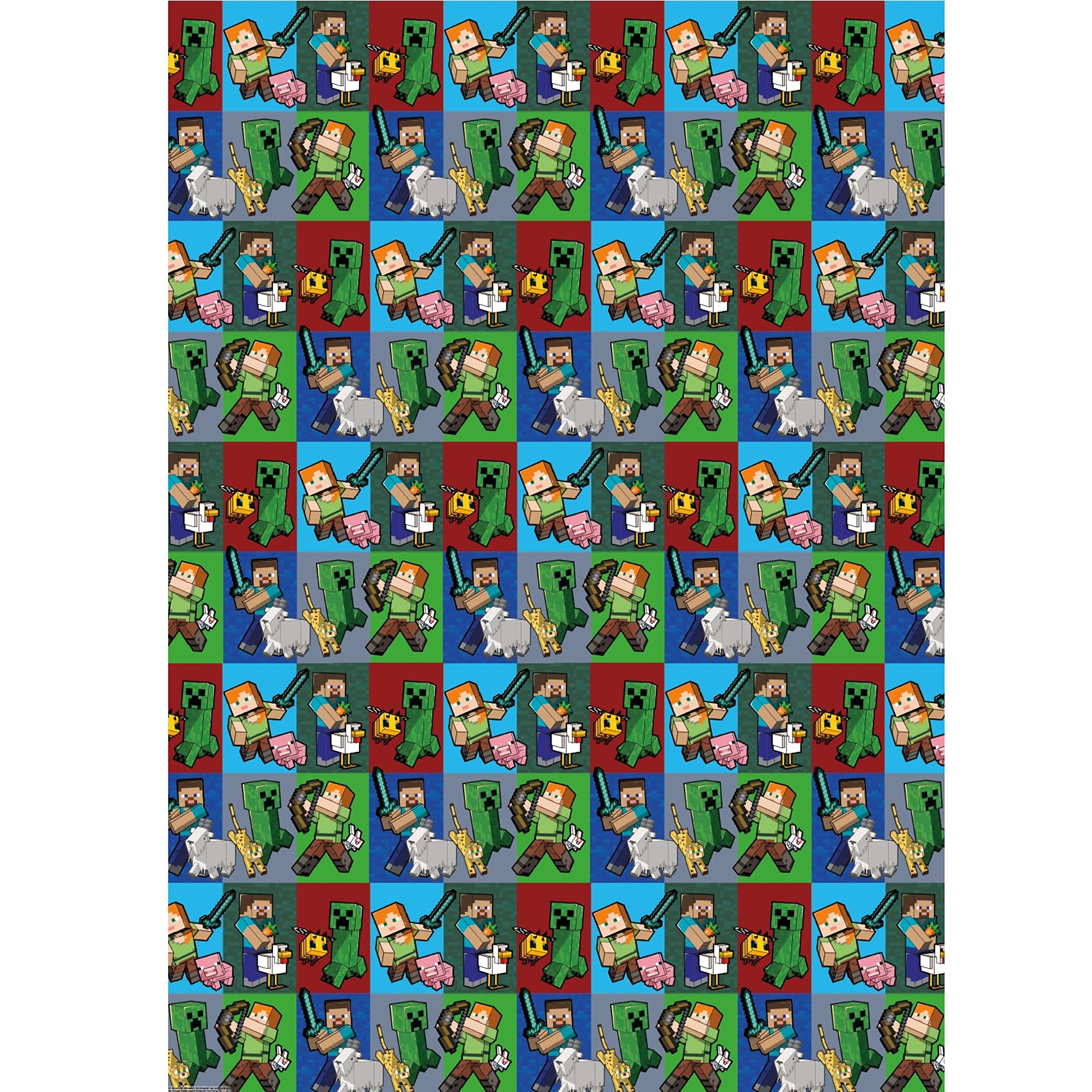Official Minecraft Gift Wrap, 2 Sheets 2 Tags, Gift Wrap for Presents, Officially Licensed Gift Wrap