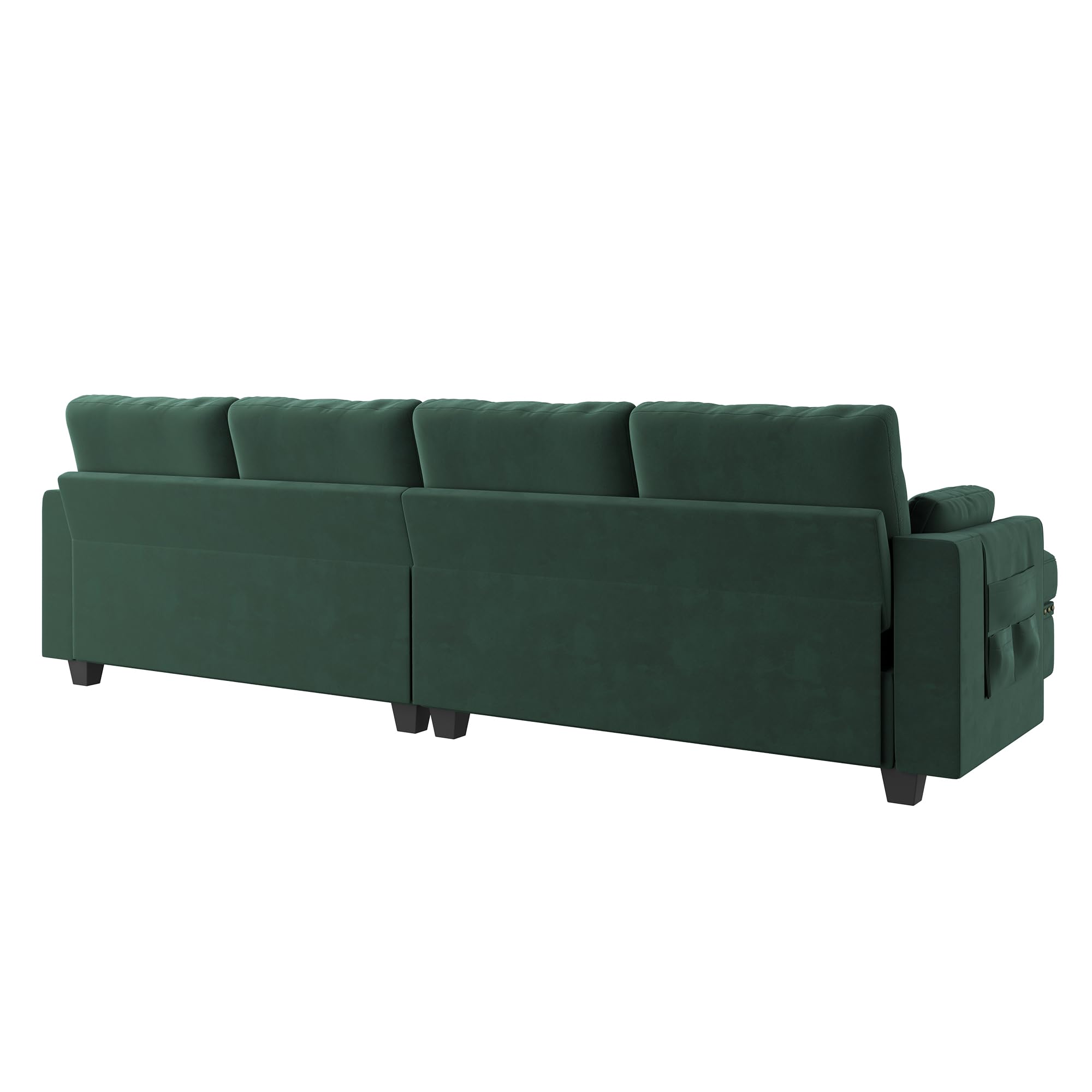 HONBAY Velvet Reversible Sectional Sleeper Sofa with Storage Ottoman Convertible Couch 4-Seater Sectional Sofa Bed for Living Room,Green