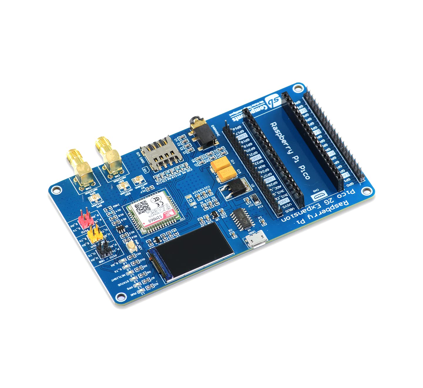 sb components Raspberry Pi Pico with Pico 2G Expansion Quad-Band GSM/GPRS/GNSS Expansion for Raspberry Pi Pico, Adds Cellular and GPS Support to The Pico
