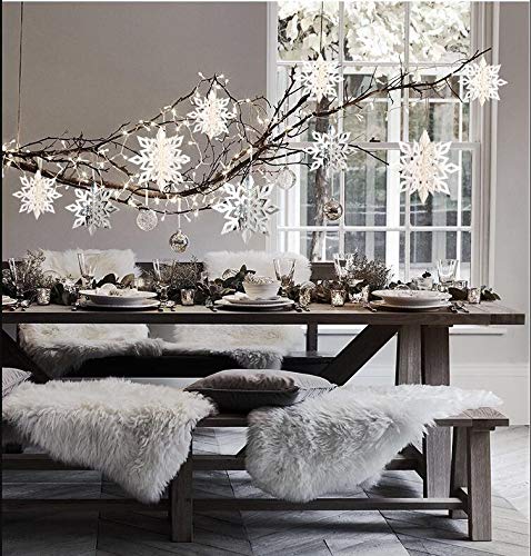 Amidaky Snowflake Decorations 12 pcs Paper Snowflake Hanging Christmas Winter Wonderland Holiday New Year Party Home Ornament Silver