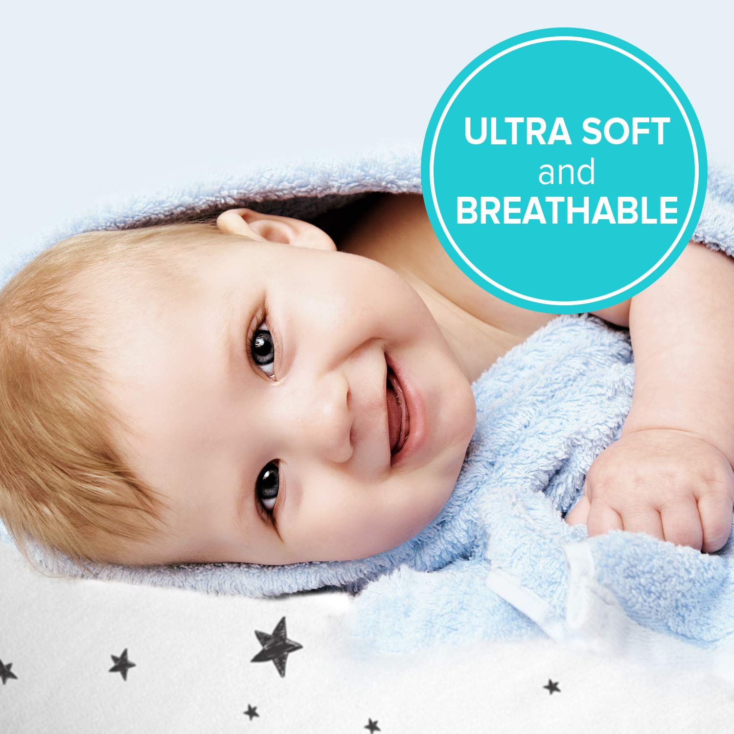 Kushies Baby Fitted Bassinet Sheets - 30 x 18 x 2 Bassinet Mattress Mini Crib Sheets - B&W Scribble Stars Bassinet Cover Mini Crib Mattress - Mattress for Playpen Carriage Pad Fitted Sheet Flannel, Scribble Stars Black & White