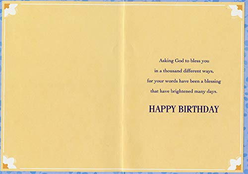 Designer Greetings Blessed are They: Blue and Yellow Branches and Leaves Religious Birthday Card for Pastor