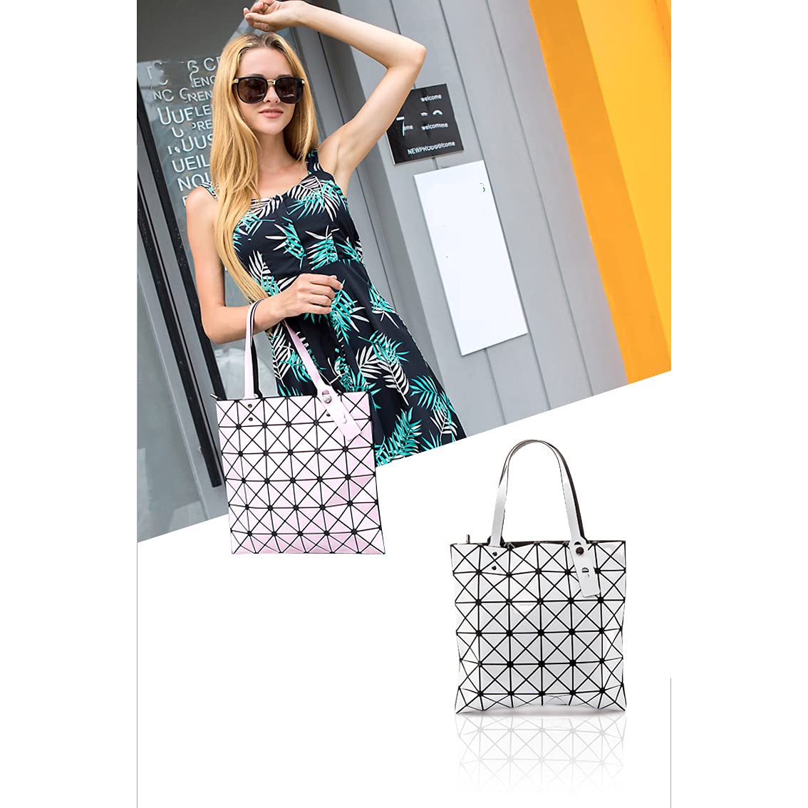 HJKHNK New Ladies Bag, Hand Bag, Rhombic Luminous Geometric PVC Handbag,for Women,Seven Colors,Blue