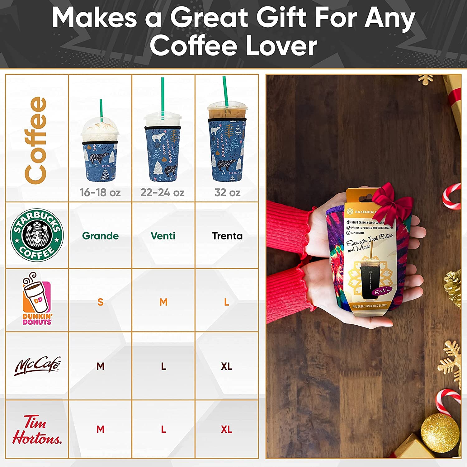 Baxendale and Co Reusable Neoprene Insulator Sleeves for Large Sized Iced Coffee and Cold Drink Cups, Boba Tea, Soda Cups, Tumblers and more (2 PK Large 32oz, Pastel)