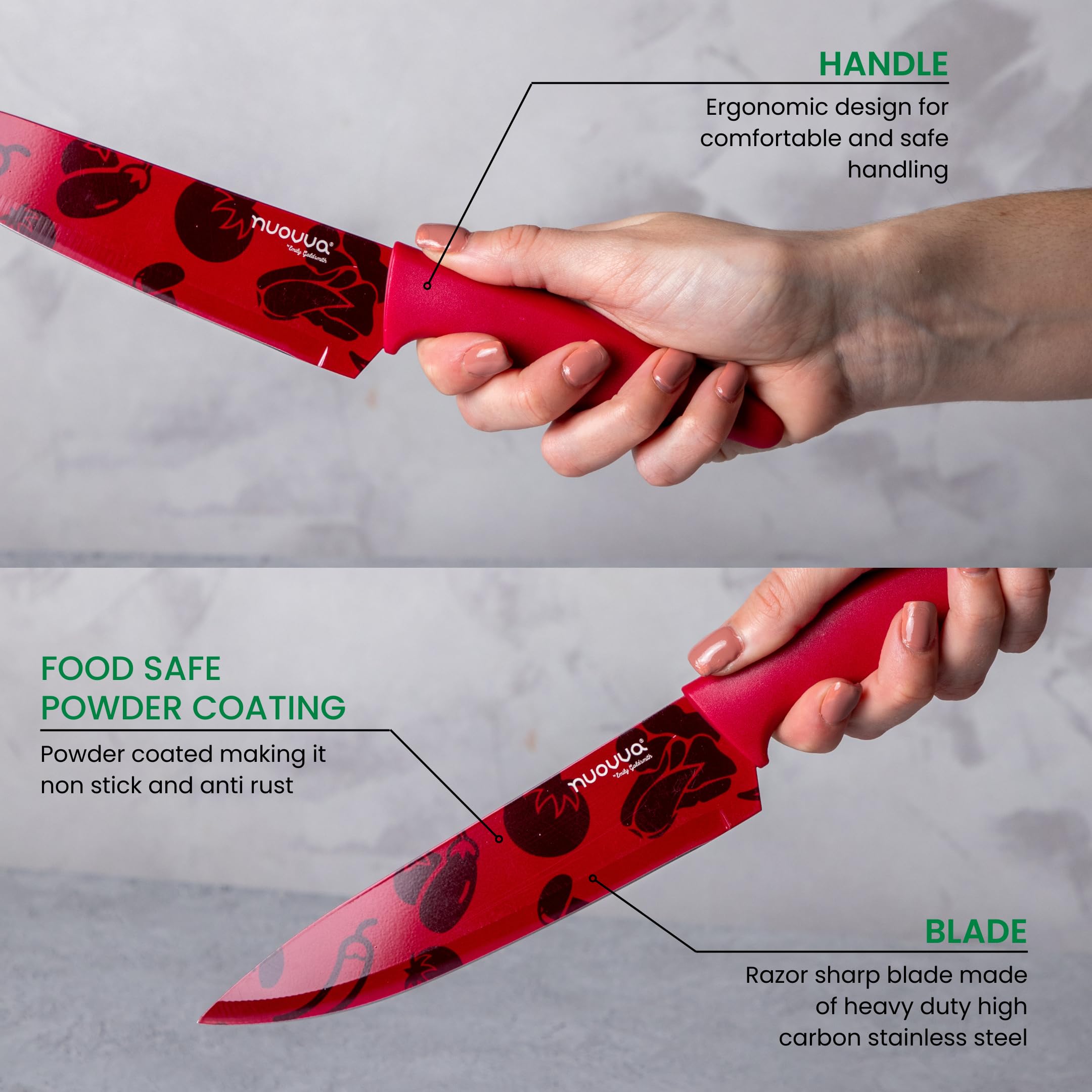 nuovva Sharp Kitchen Filleting Knives β 5pcs Copper Kitchen Knives β Black Non Stick Blades