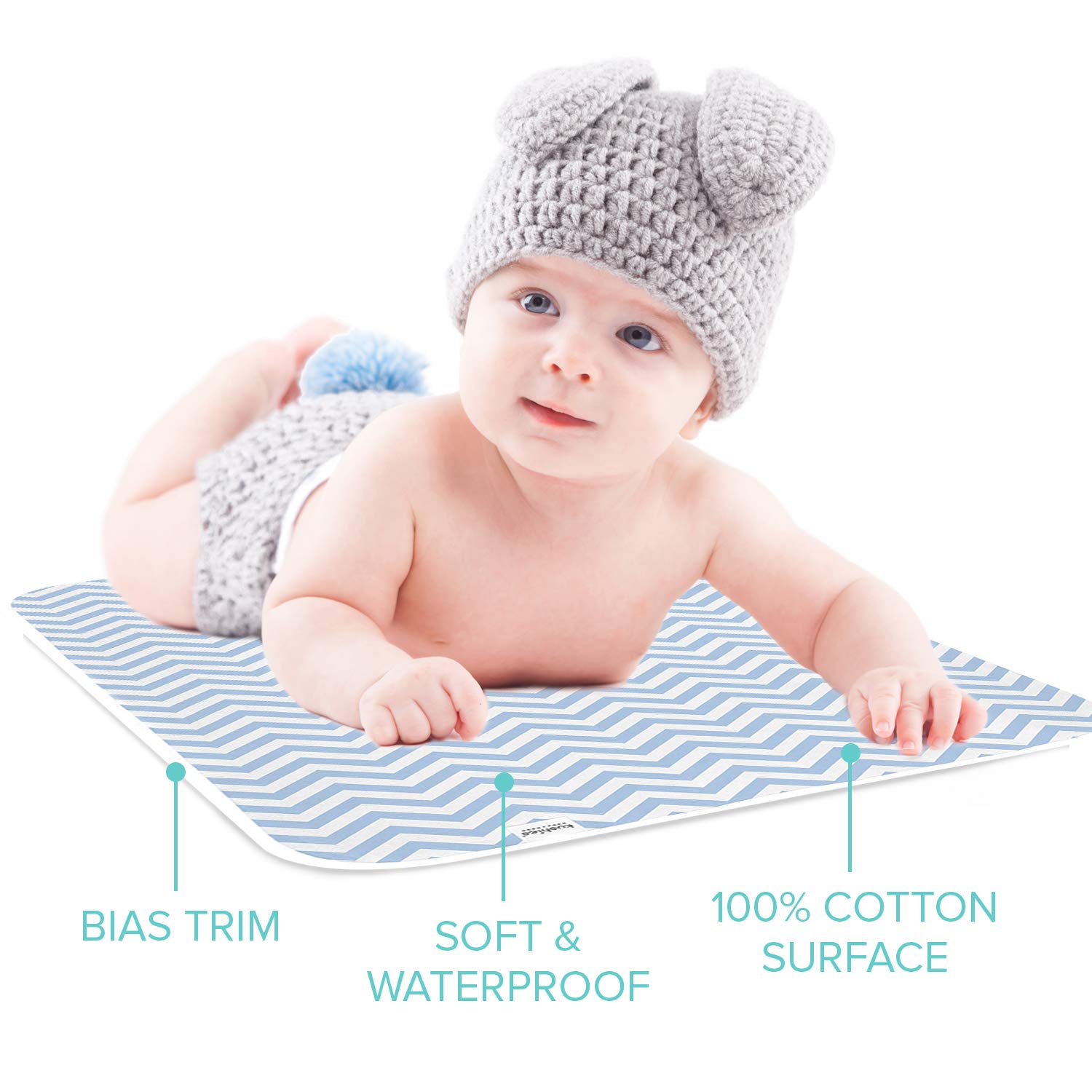 Kushies Deluxe Waterproof Changing Pad Liners - 20 x 30 inches Baby Changing Table Liners - Baby Changing Pads - Diaper Changing Flat Liner Pad Waterproof Portable (Blue Chevron)
