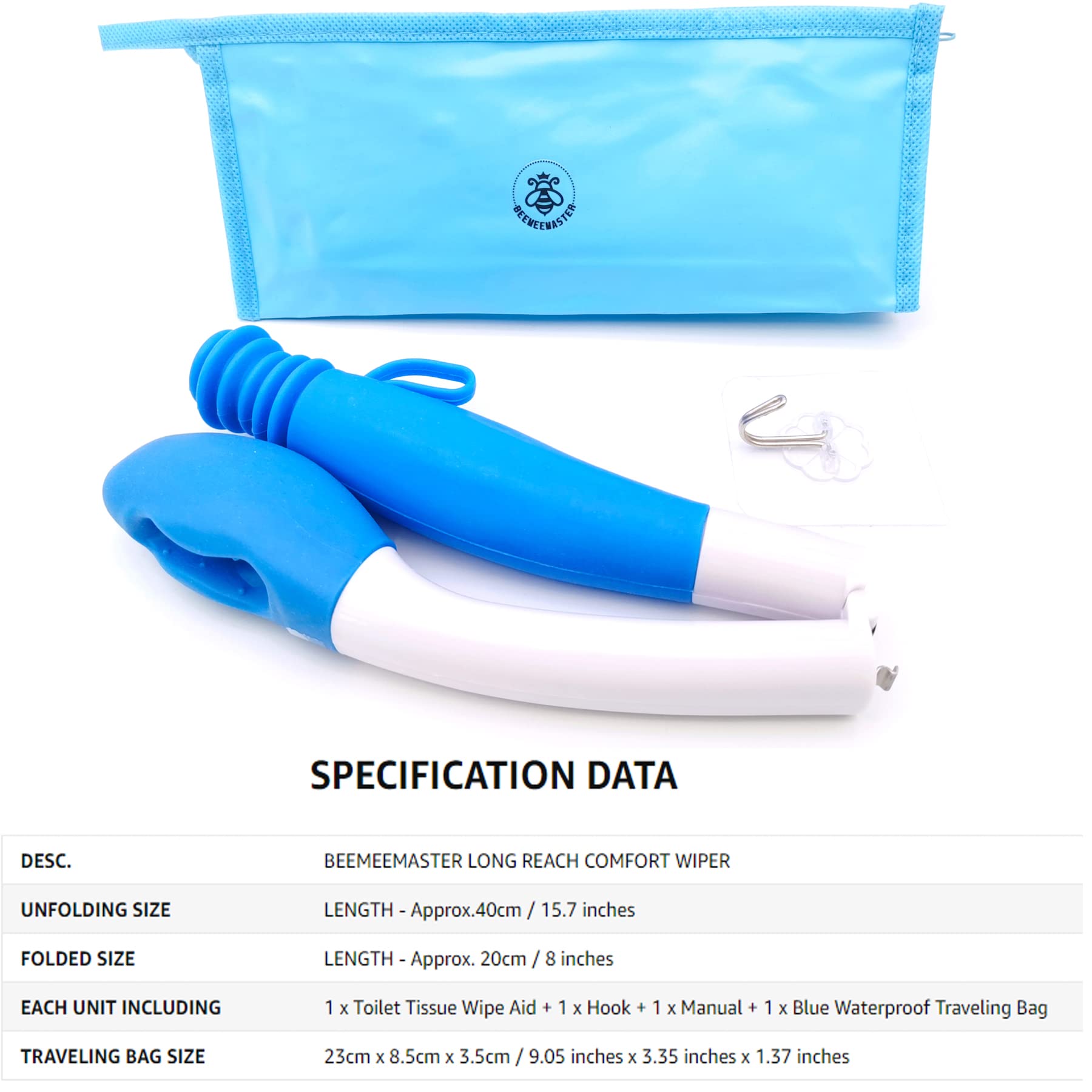 BEEMEEMASTER Foldable Long Reach Comfort Wiper for Toilet Paper, Toilet Tissue Aid Butt Wiper Holder for Disabled/Bariatric Surgery,Wiper with Hook