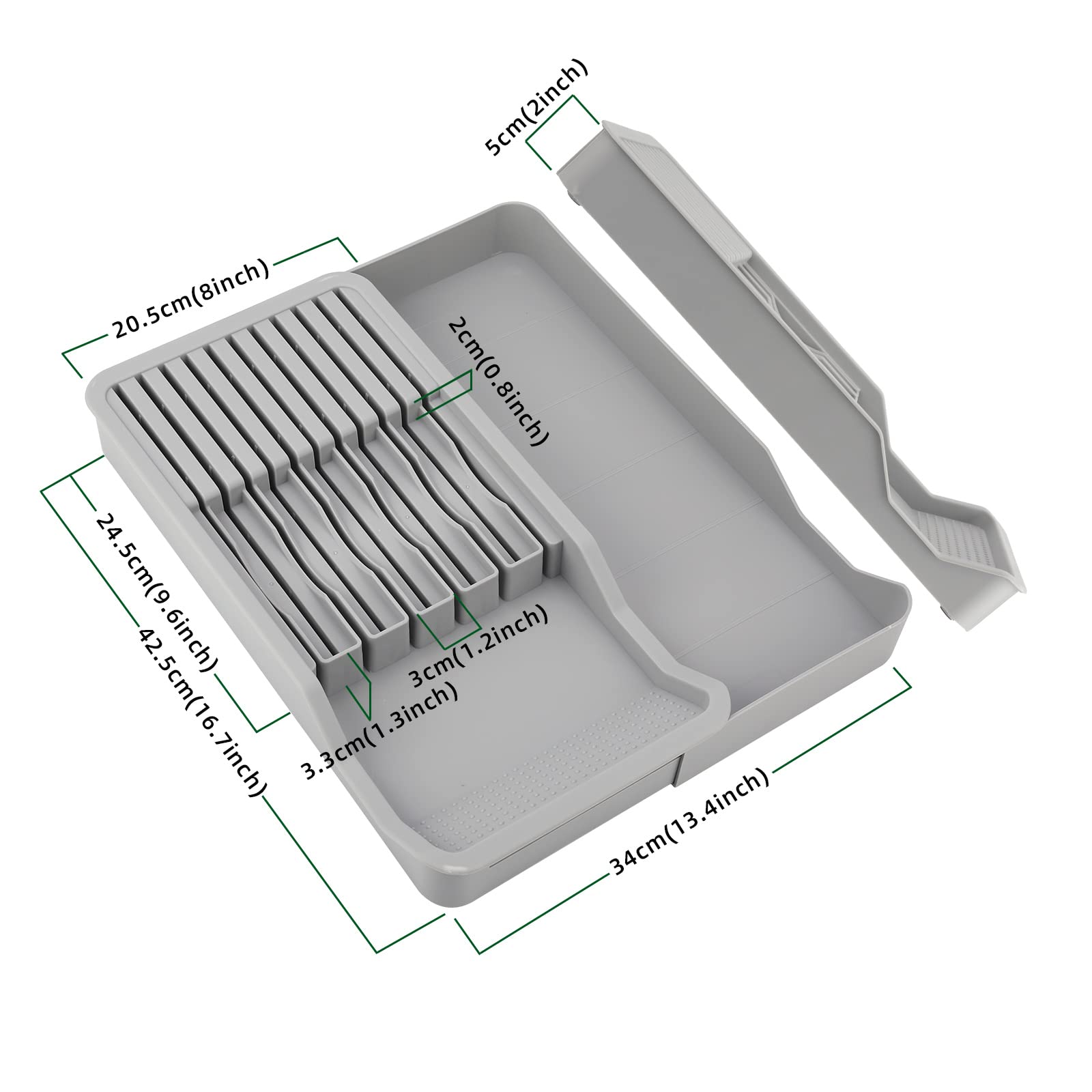 AWZITUO In Drawer Knife Organizer, 2 Tier Kitchen Knife Drawer Holder Insert with Expandable Storage Tray Holds 11 Knives, Drawer Knife Organizer for Kitchen Saves Space (Gray)
