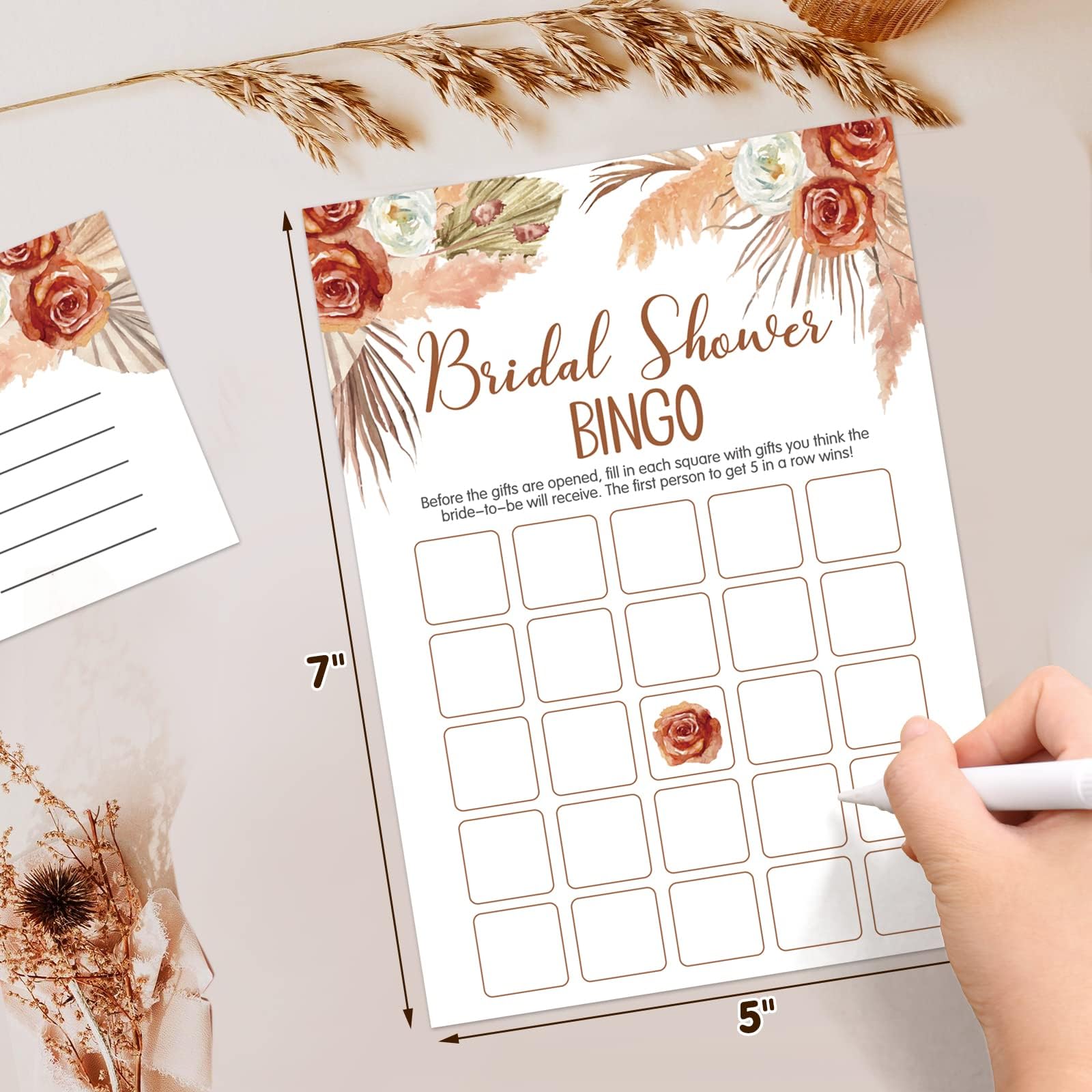 Levfla Boho Bridal Shower Games - Set of 6 (50 pcs Per Game), with Tropical Bohemian Bride to Be Sash + 4 PCS Marker Pens, Suitable for Pampas Bridal Shower, Terracotta Bachelorette Party
