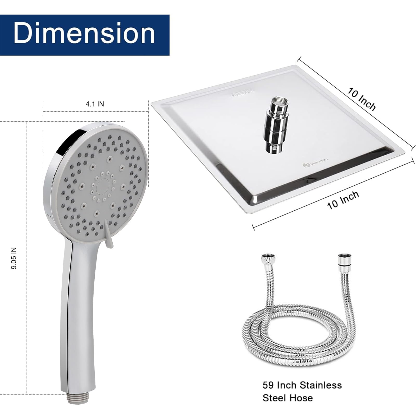 Shower Head Combo with 11'' Extension Arm,High Pressure 8" Rain Shower Head with Handheld Shower Spray and Holder/ 1.5M Hose,Dual Rainfall Showerhead Set,Chrome