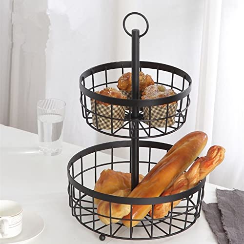 Baoz 3 Tier Fruit Basket For Kitchen Countertop Metal Wire Fruit Bowl Holder Triple Layer Detachable Fruit storage Tray Rack Stand for Storing Veggies Bread Snacks, Black