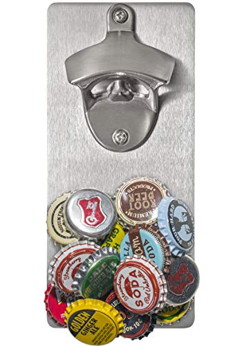 Beer Bottle Opener Wall Mounted with Magnetic Cap Catcher Wall Mount Bottle opener Magnet | Beer gifts for men | Father's day | Man cave decor accessories | Dad Birthday Gift