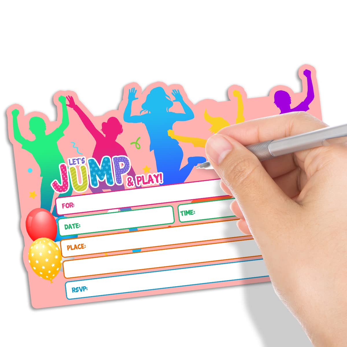 Simimi art 30 Bounce House or Jumping Party Invitations with Envelopes - Trampoline Jump Birthday Invite - Trampoline Birthday Party (pink)