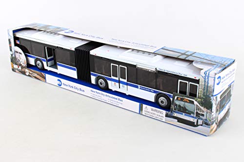 Daron RT8563 New York City MTA Metro Articulated Electric Bus 1:43 Scale- 16 Inches long White/Blue/Black