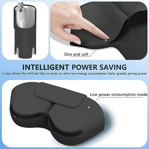Clear AirPods Max Case and Leather Airpod Max Automatic Sleep Function Protective Headphones Case,Inesore for Apple Airpods Max Case Accessories Anti Scratch dust Prevention(Black Case+Clear Case)