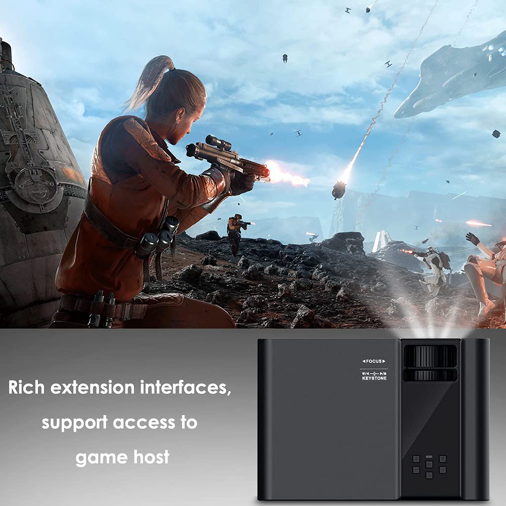 ASHATA Portable HD Projector, 150'' 3D HDMI Video Projector with Holder and Remote Control, Support Dual USB HDMI VGA AV Interface Compatible with TV Stick, Laptop, for iOS, for Android Black