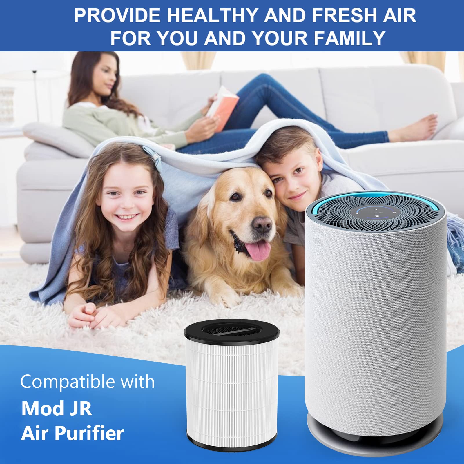 Breabetter 1-Pack Mod Jr. True HEPA Filter Replacement Compatible with Mod Jr. Purifier(Model Mod Jr.), 3-in-1 True HEPA Filter