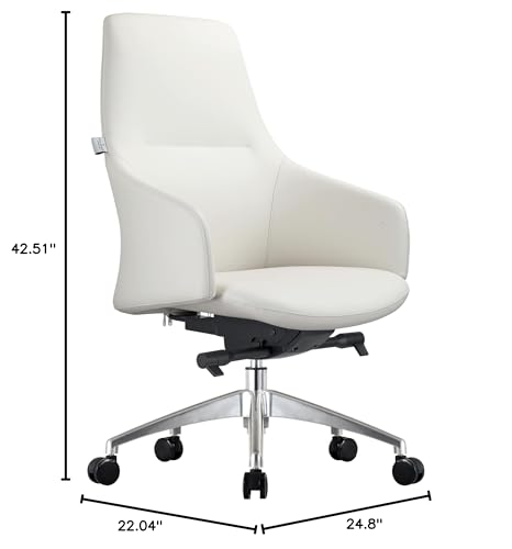 LeisureMod Celeste Mid-Century Modern Conference Office Chair in Upholstered Faux Leather and Iron Frame with Swivel and Tilt (White)