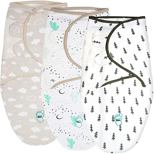 Baby Swaddle Blanket Wrap for Newborn & Infant, 0-3 Months 100% Breathable Cotton Swaddlers Sleep Sack with Adjustable Wings, 3 Pack Swaddling Blankets for Boys and Girls (Cool Grey)