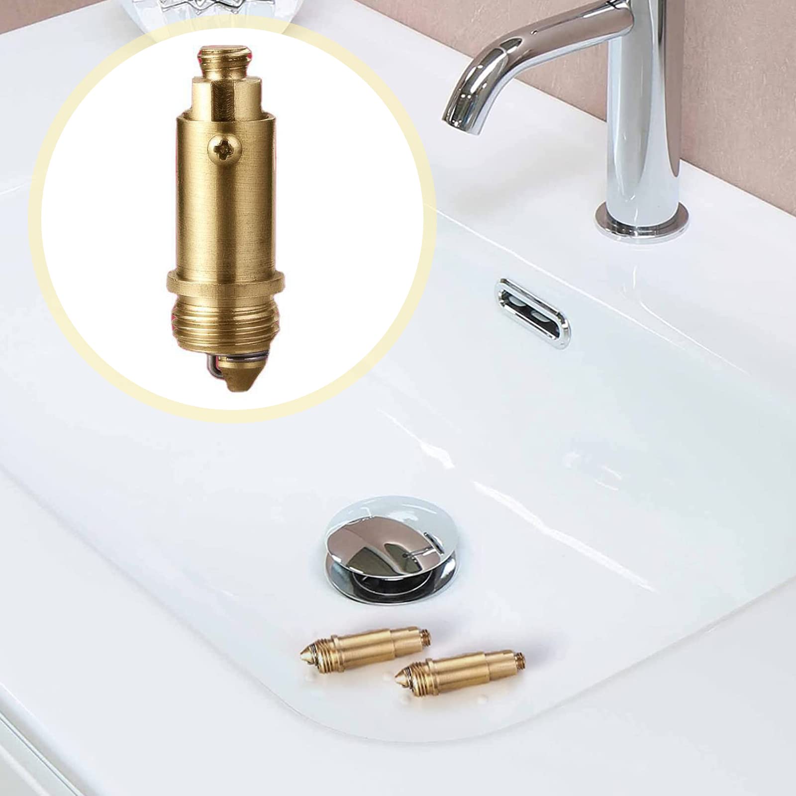 Carkio 2PCS Bathroom Sink Stopper Replacement, Pop Up Bolt Basin Bath Sink Drain Waste Click Clack Brass Push Spring Plug for Bathroom Kitchen Sink
