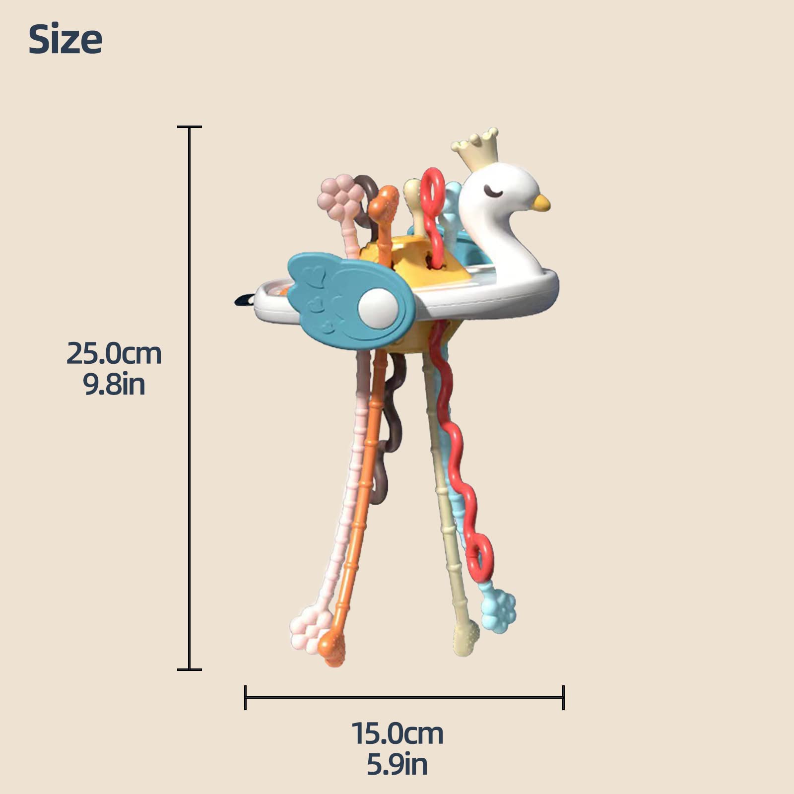 Baby Pull String Activity Toy with Bubble Pop & Teether, Montessori Toys for Babies 12 Months+, Silicone Sensory Toys for Toddlers 1-3, Travel Toys Rattle Motor Skills Toy Infants Gifts(Swan)