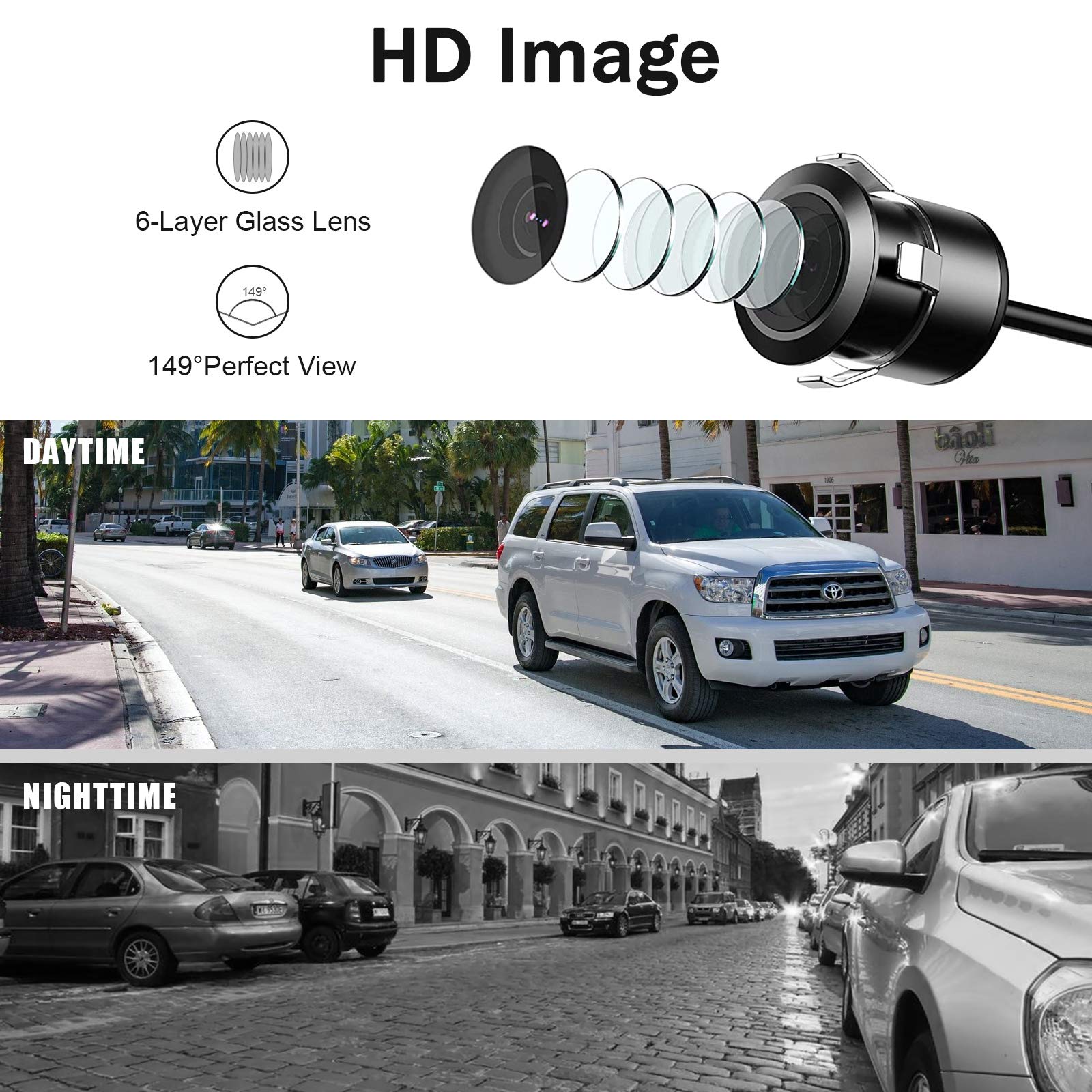 Backup Camera Safety System Kit with Dynamic Trajectory Guide Line, SAMFIWI 4.3in TFT-LCD 720P HD Monitor and Waterproof Rear View Camera Multiple Installation Methods for Trucks/Cars/Pickups (Black)