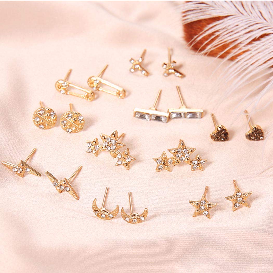 Asooll 9Pairs Star Heart Moon Multiple Stud Earrings set Fashion Stud Earring Set for Women