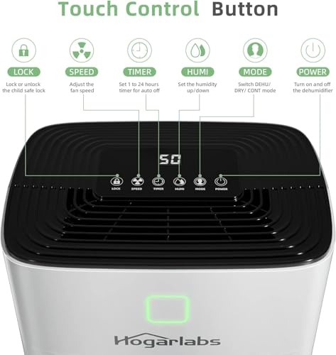 HOGARLABS 50 Pint Dehumidifiers for Home Basements, with 3 Working Modes, Overflow Protection, and Auto Shut off Restart. Ultra Silent Dehumidifier with Drain Hose, Intelligent Humidity Control