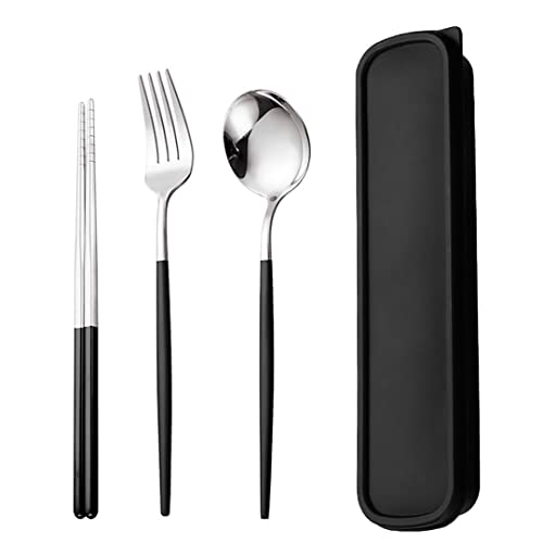 AXIAOLU Travel Utensils, Stainless Steel 4pcs Cutlery Set Portable Camp Reusable Flatware Silverware, Include Fork Spoon Chopsticks with Case (Black)