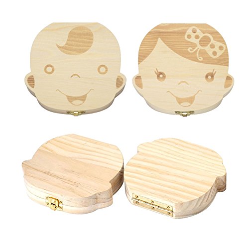Mogoko Baby Teeth Keepsake Box Wooden Tooth Fairy Boxes, Child Kids Tooth Storage Holder Organizer(Girl, English; Customized Personalized Optional)
