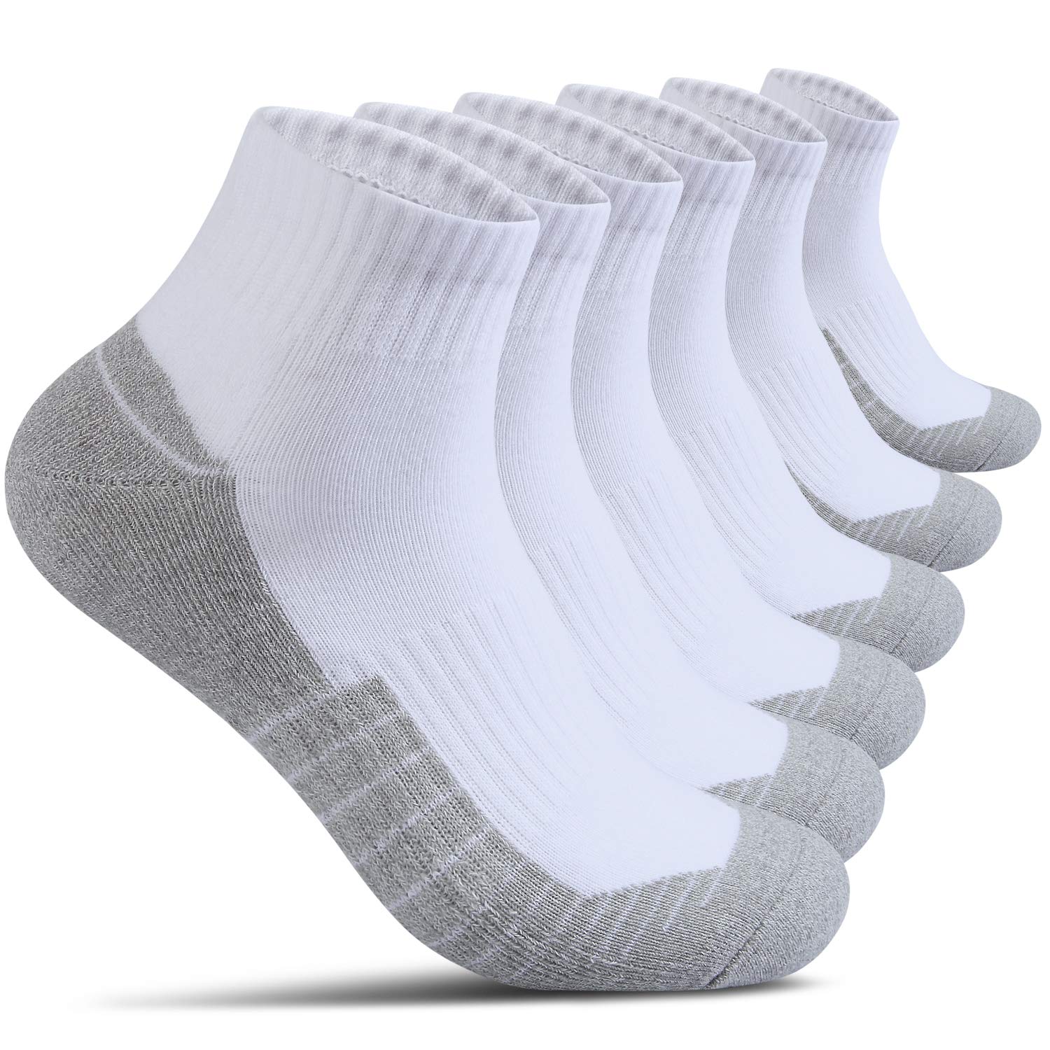 Begrily Cotton Socks for Men Low Cut, Max Cushion Thick Athletic Ankle Mens Sock for Hiking Running Sport Work 6 Pack Color White Size 6-12