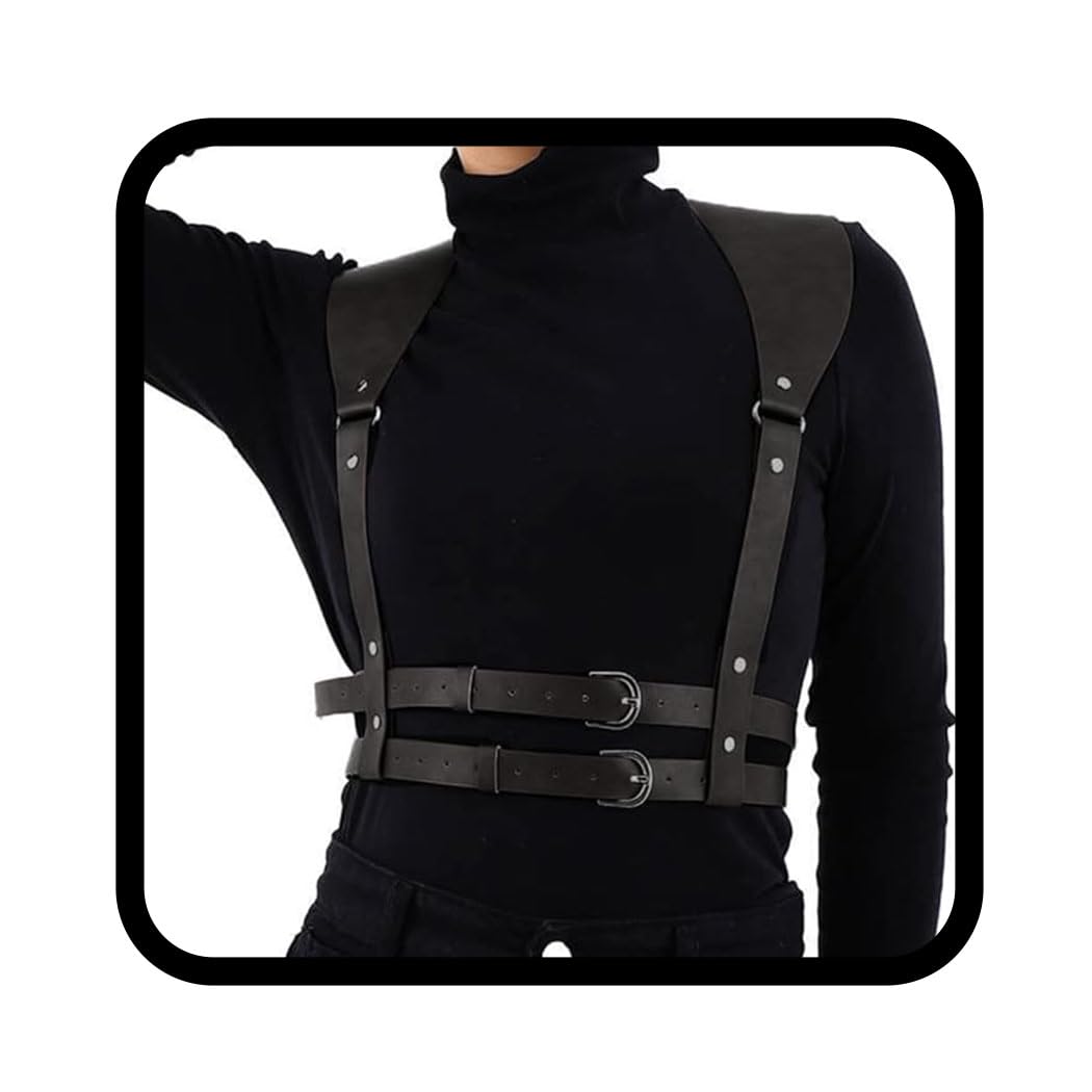 Asooll Leather Waist Harness Belt Punk Body Chain Leather body jewelry Beach Prom Party Rave Club Body Accessories Jewelry for Women and Girls(Black)