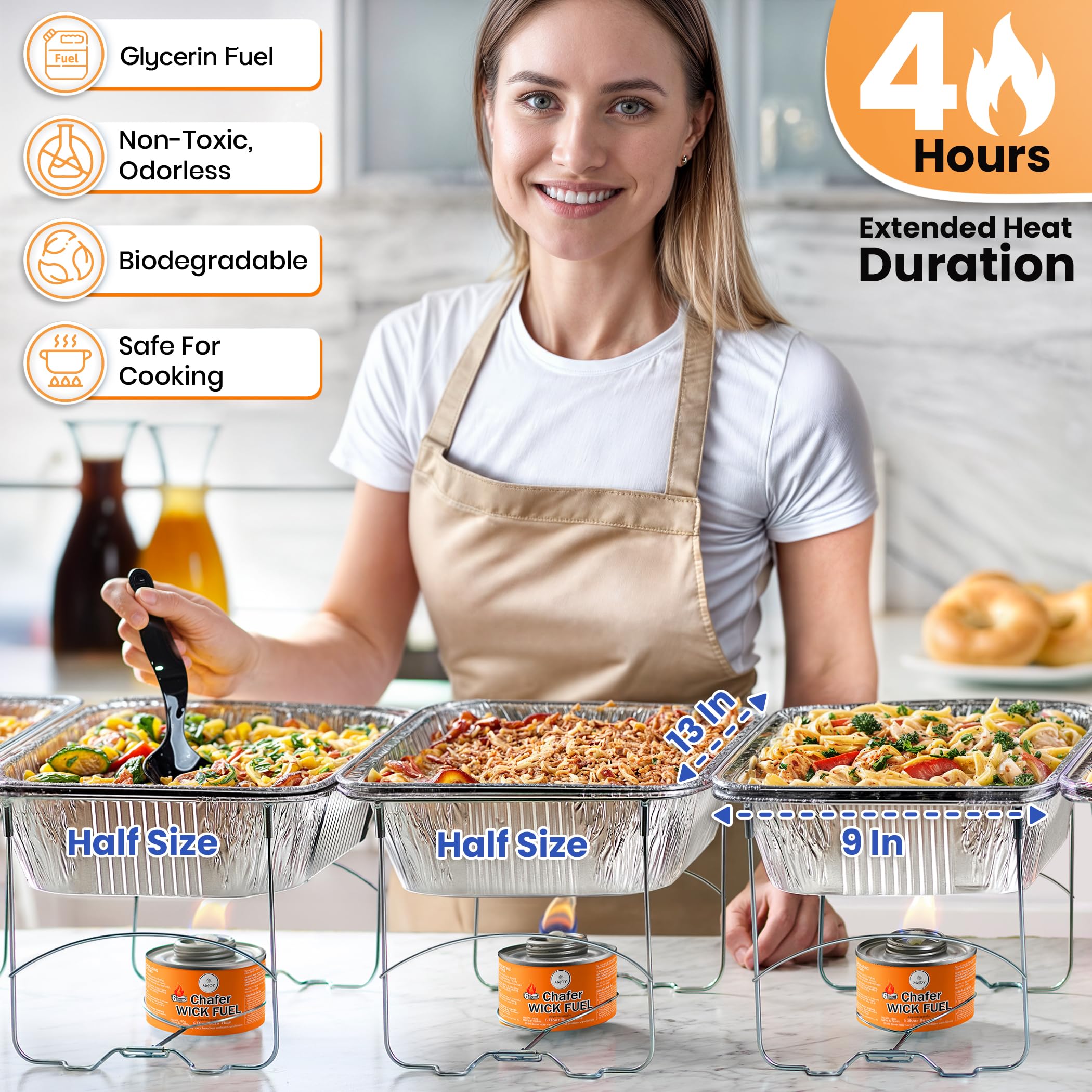 Disposable Chafing Dish Buffet Set, Foldable Rack for Storage Convenience, 6 Half Size Pans (9x13) Food Warmers for Parties & BBQ's, Catering Buffet Servers and Warmers Set for Indoor/Outdoor Events