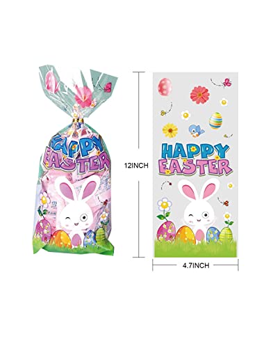 BIGINIWA Easter Gift Bags 50Pcs, Clear Cello Cellophane Plastic Treat Goodie Bags with 50x Twist Ties